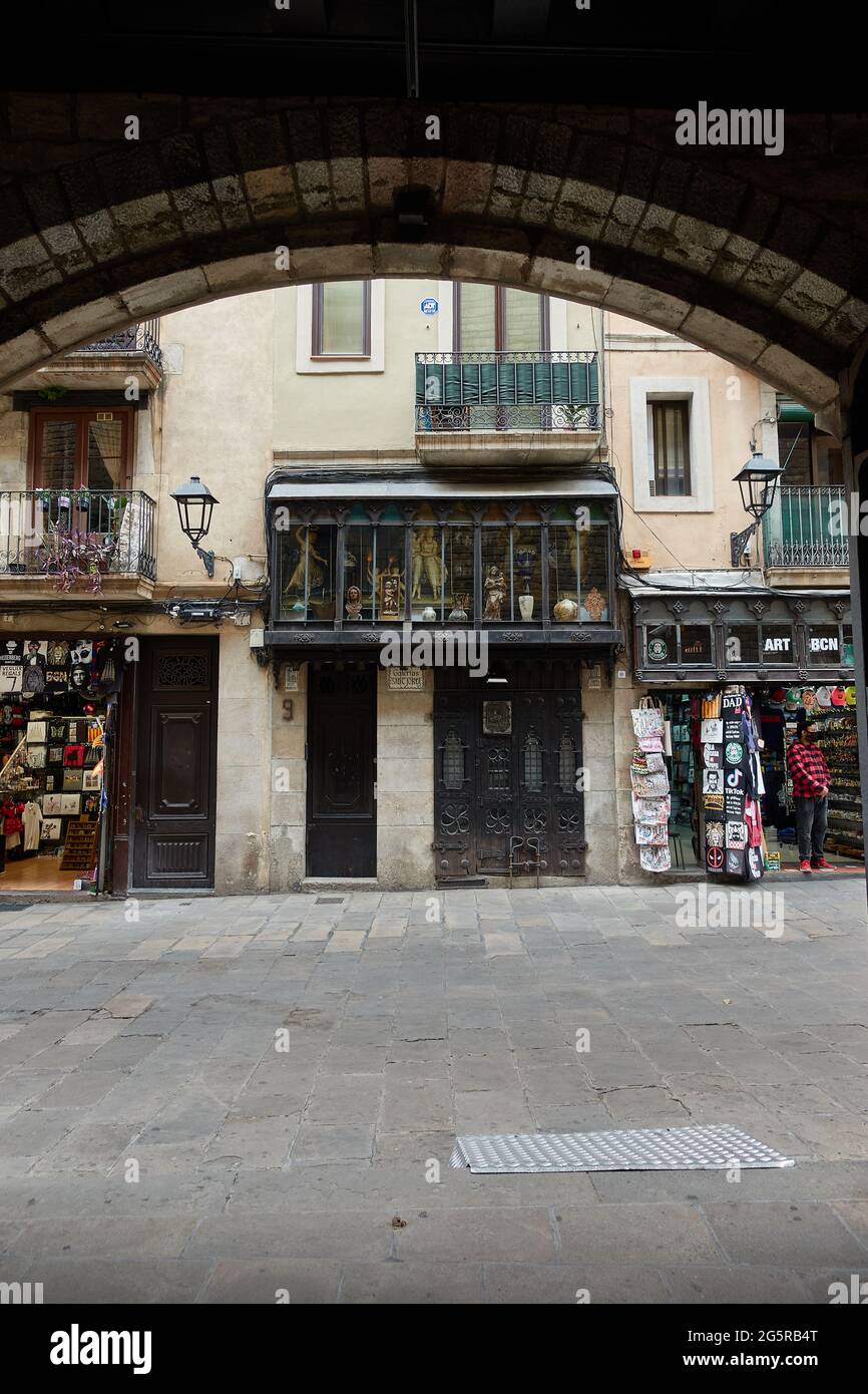 Gothic street in the historical center of Barcelona, Spain Stock Photo ...