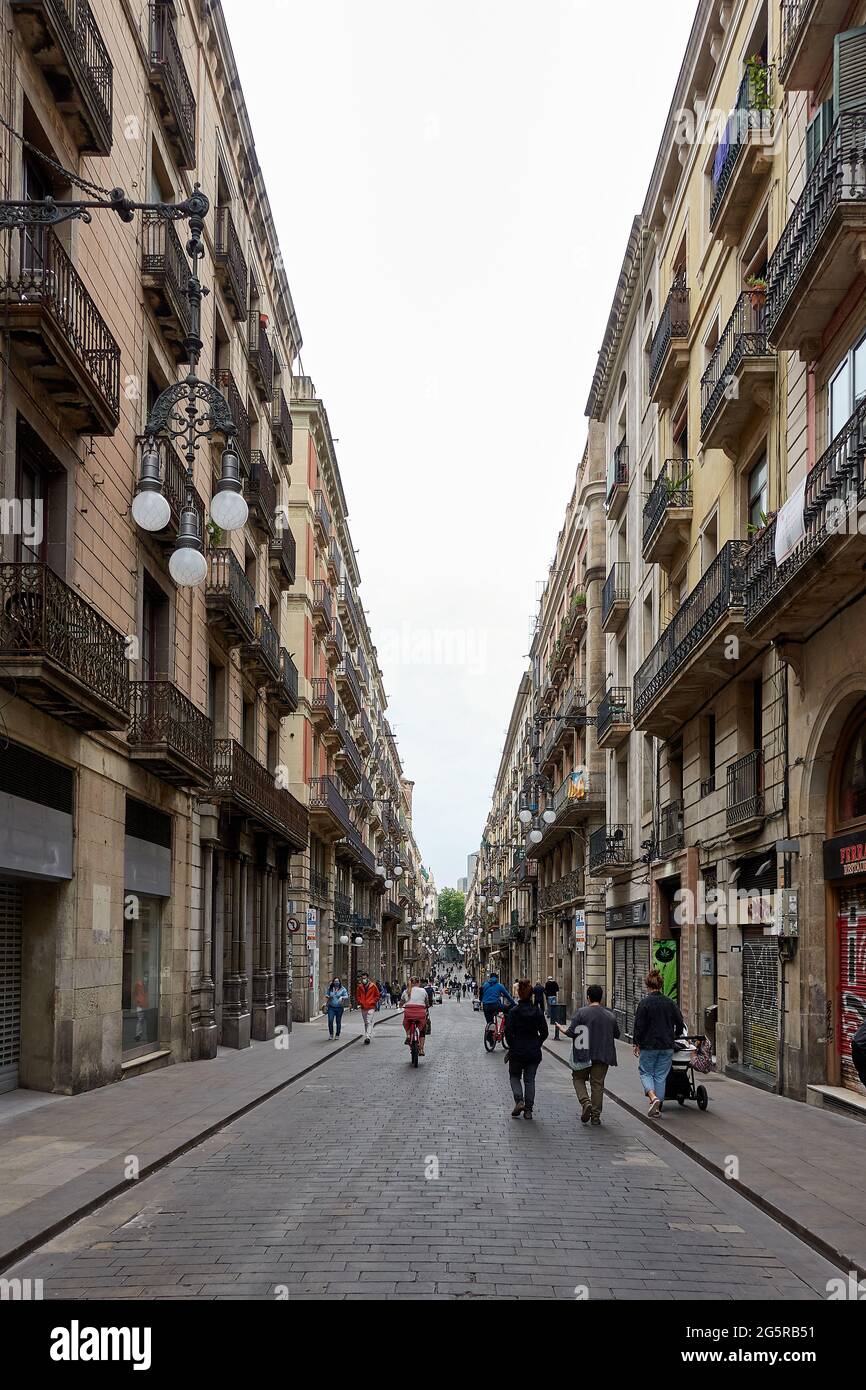 Gothic street in the historical center of Barcelona, Spain Stock Photo ...
