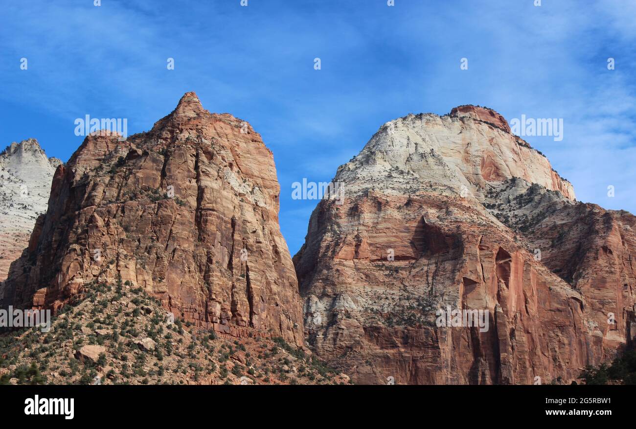Divided mountains at Zion Stock Photo - Alamy