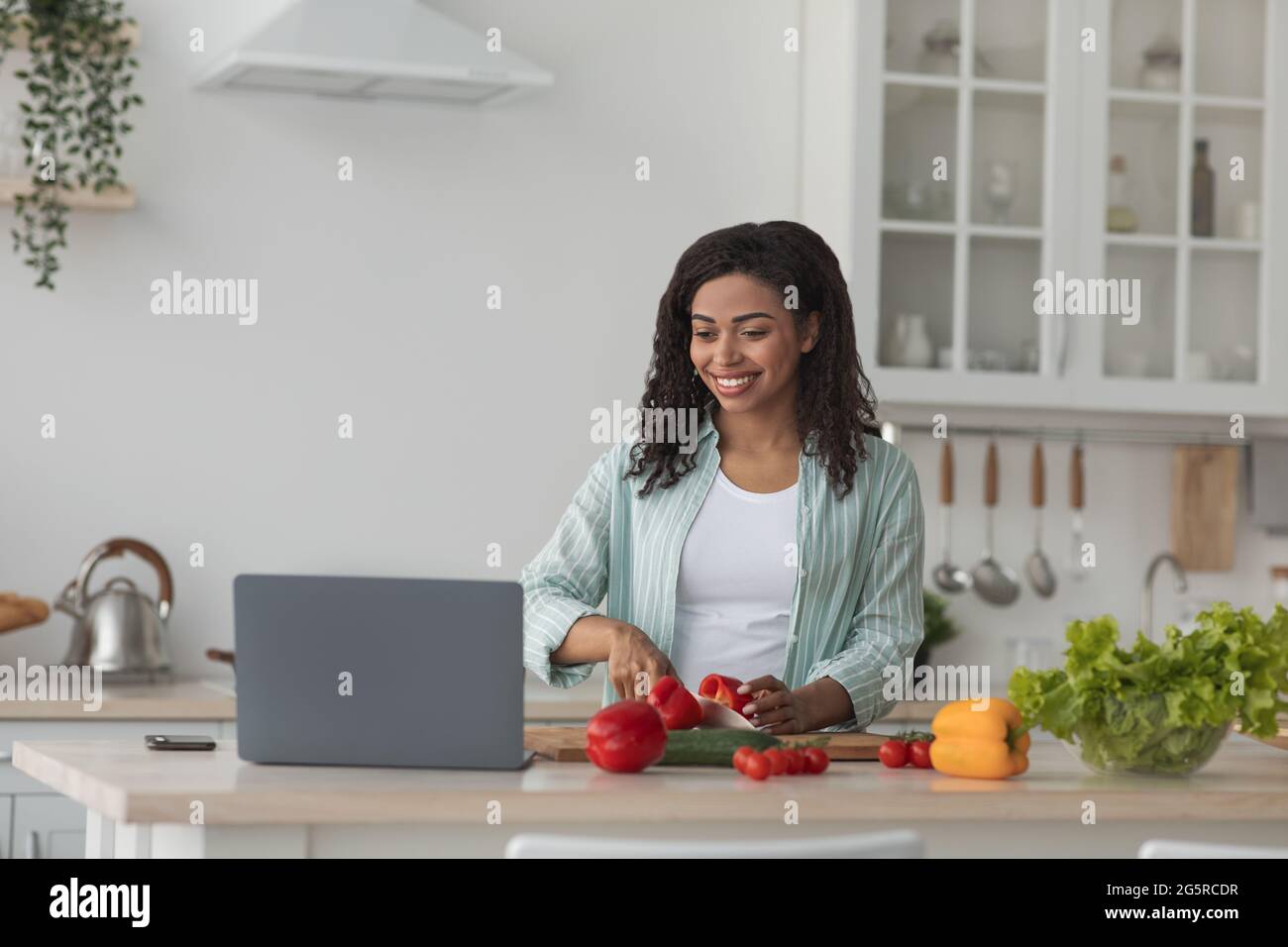 Online lesson, food class remotely, new normal and modern cooking Stock ...