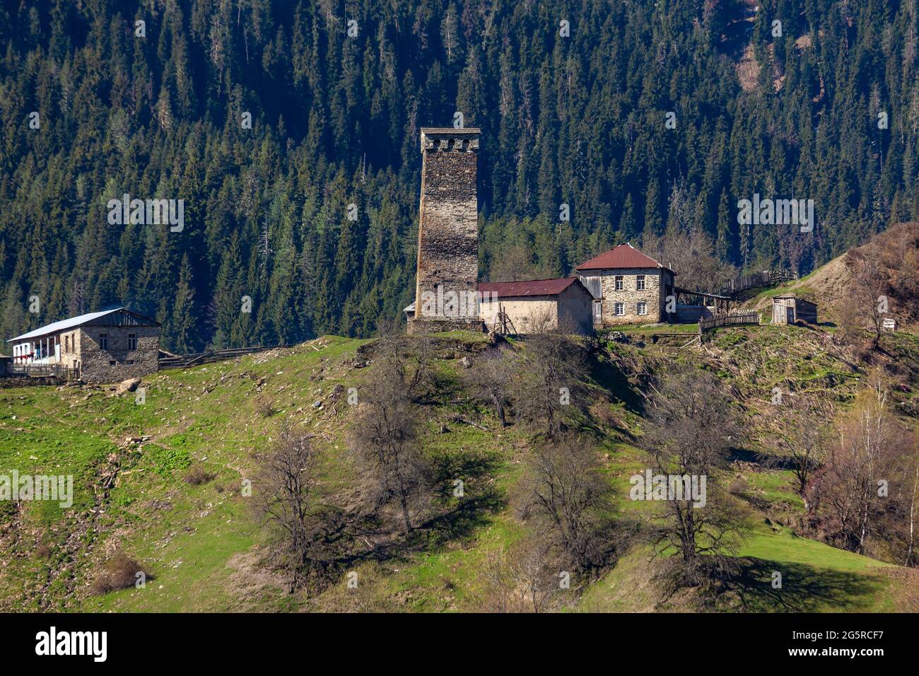 Traditional ancient Svan Towers in Upper Svaneti, Caucasus. Traveling ...