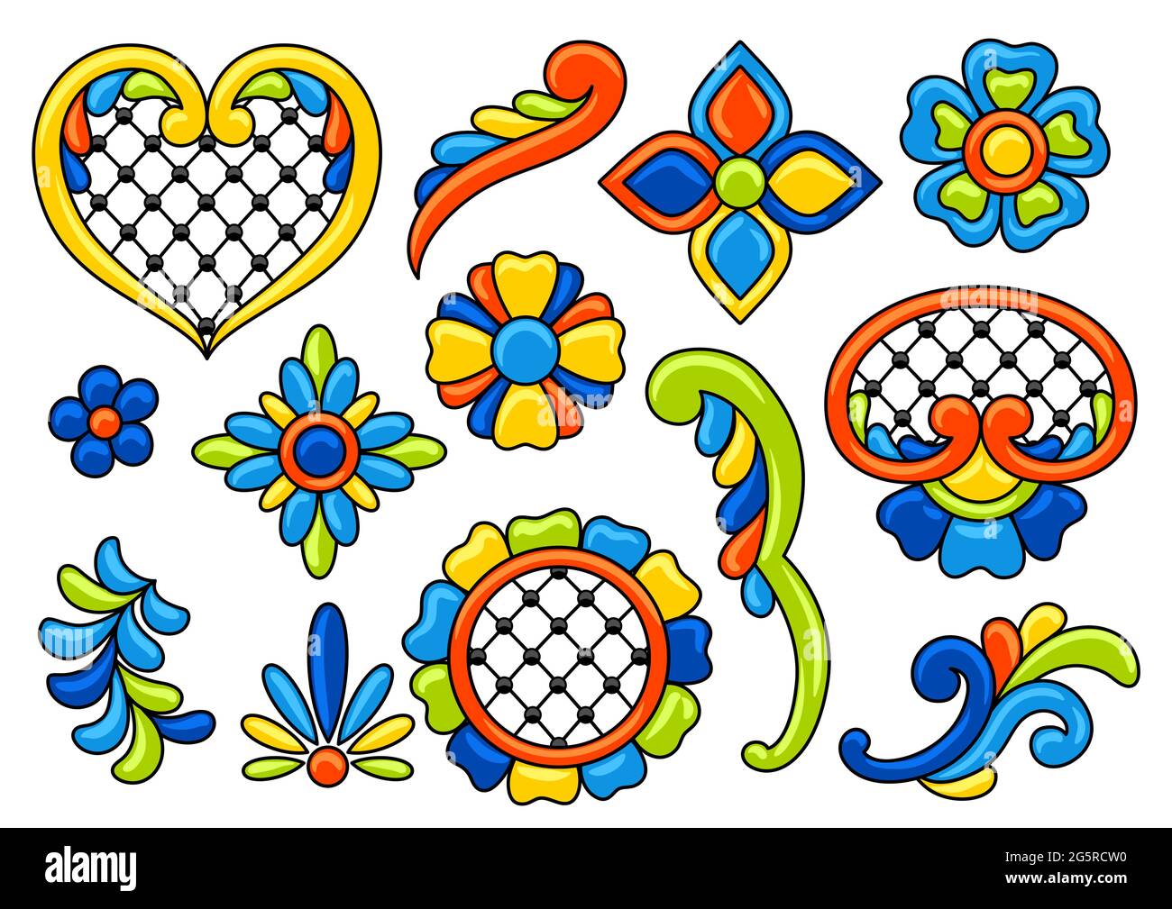 Mexican talavera set. Decoration with ornamental flowers. Background ...