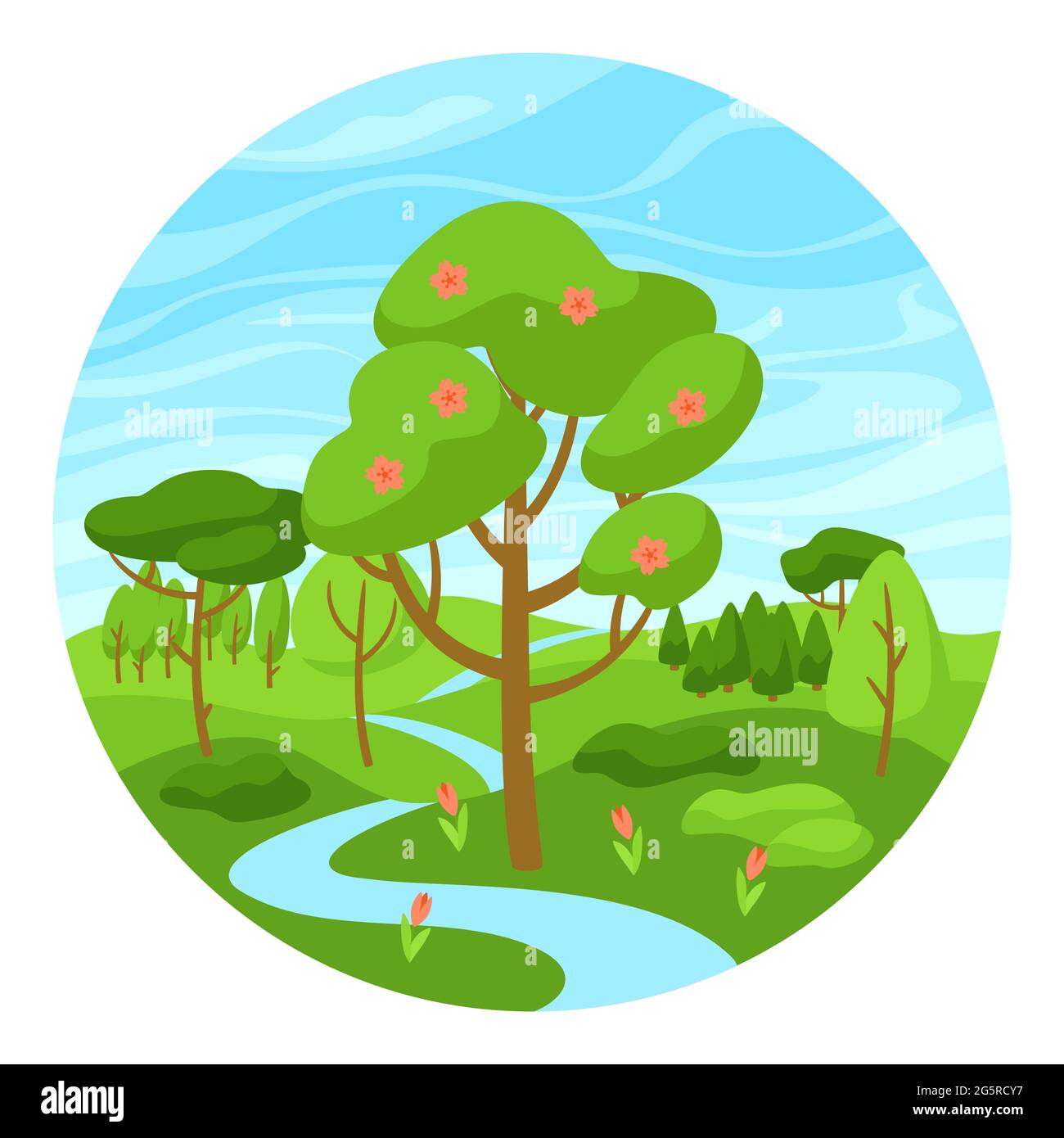 Spring Landscape With Forest Trees And Bushes Stock Vector Image And Art