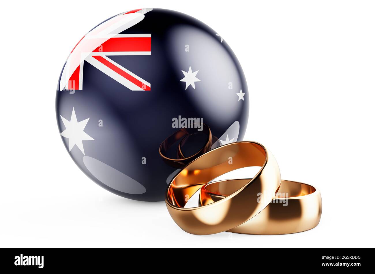 Weddings in Australia concept. Wedding rings with Australian flag. 3D ...