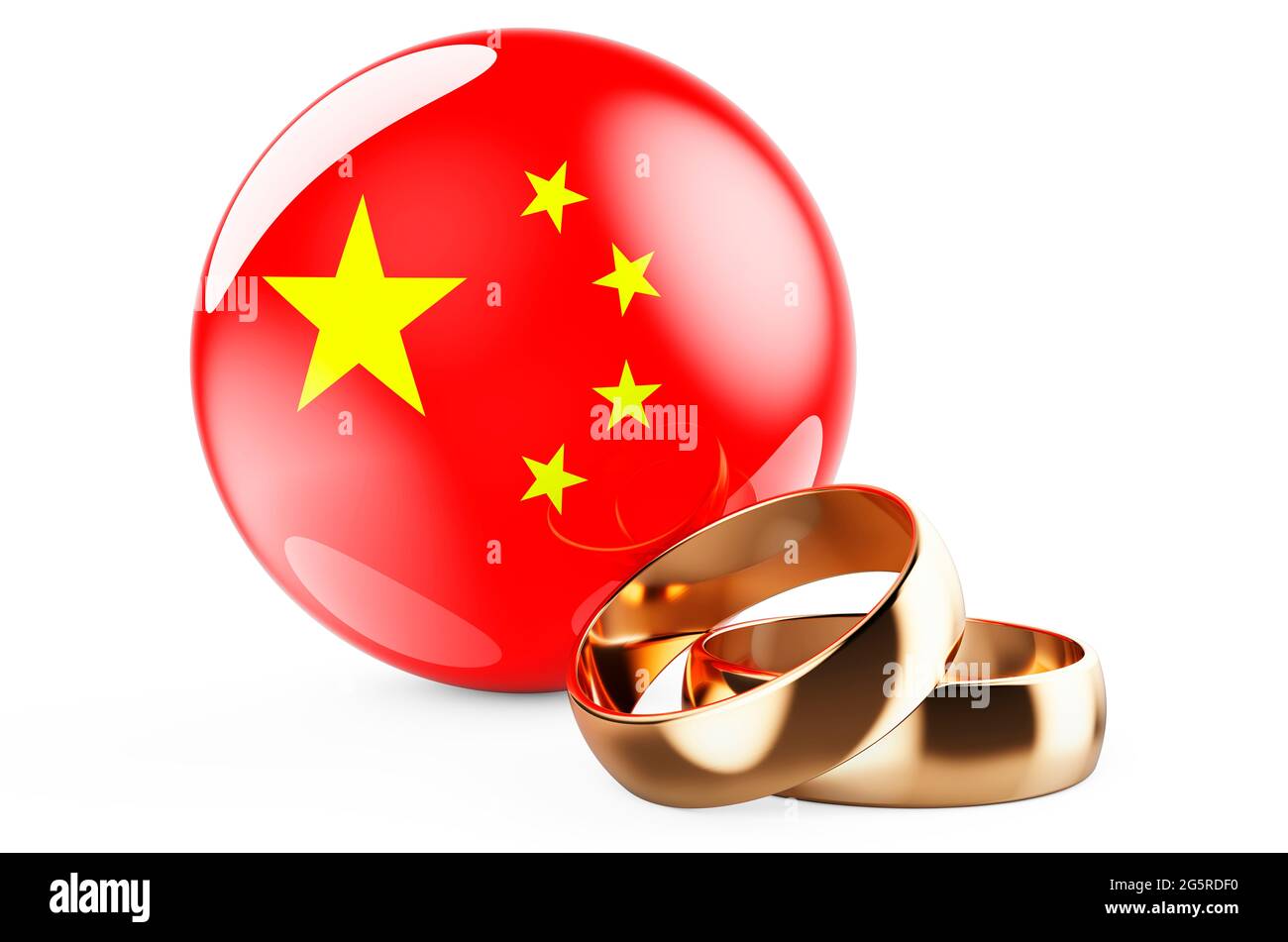 Weddings in China concept. Wedding rings with Chinese flag. 3D ...