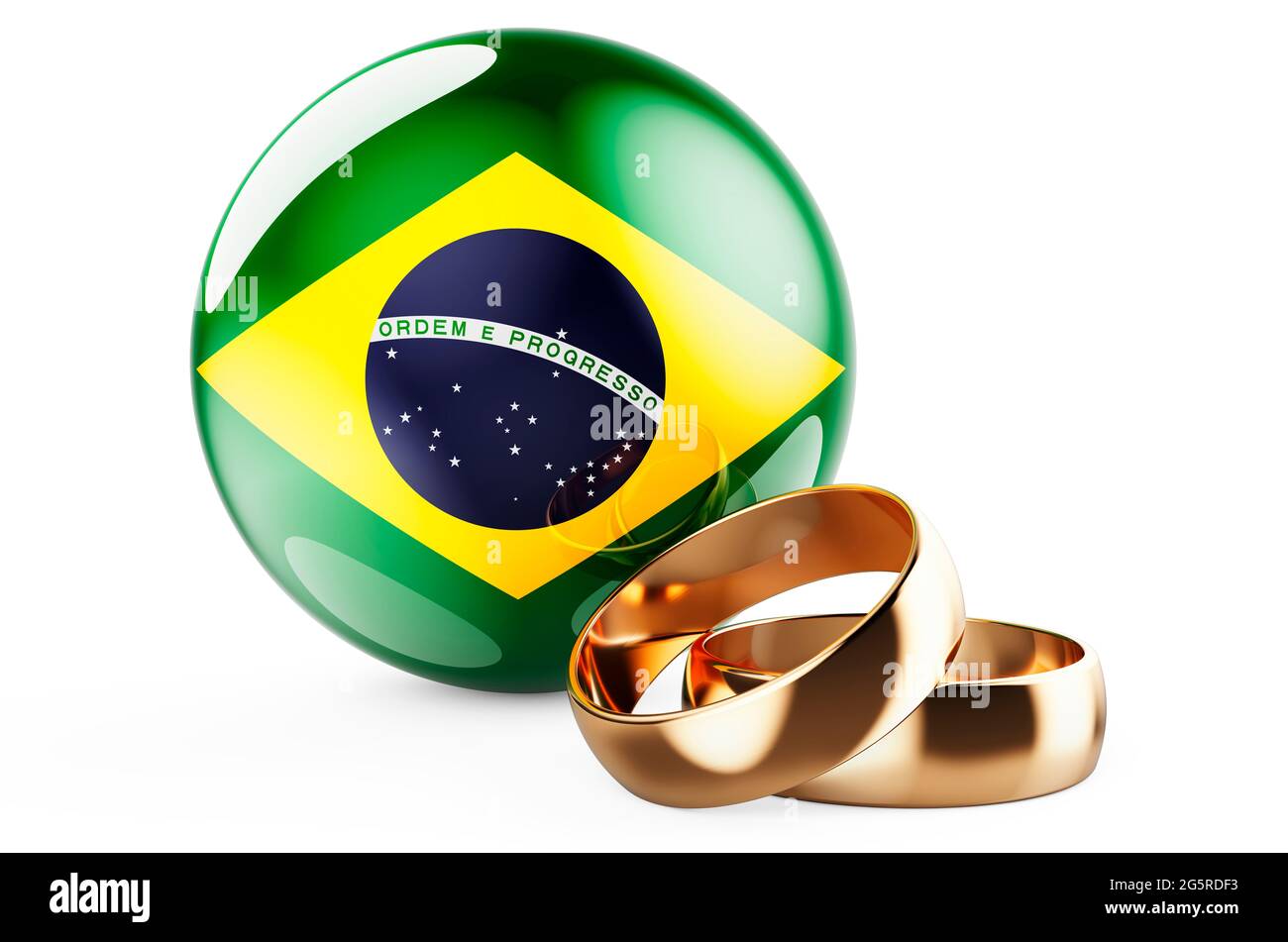 Weddings in Brazil concept. Wedding rings with Brazilian flag. 3D ...