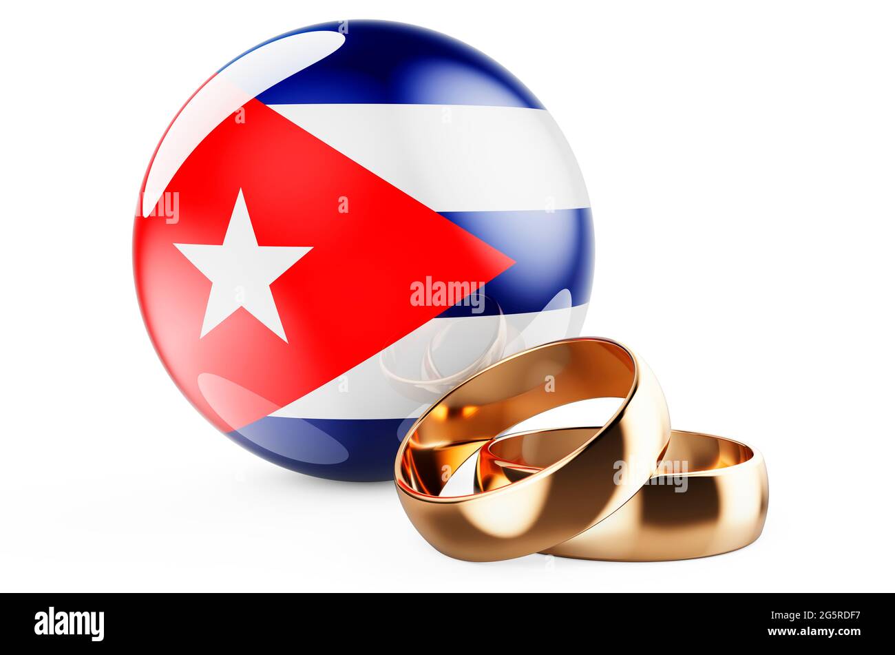 Weddings in Cuba concept. Wedding rings with Cuban flag. 3D rendering ...