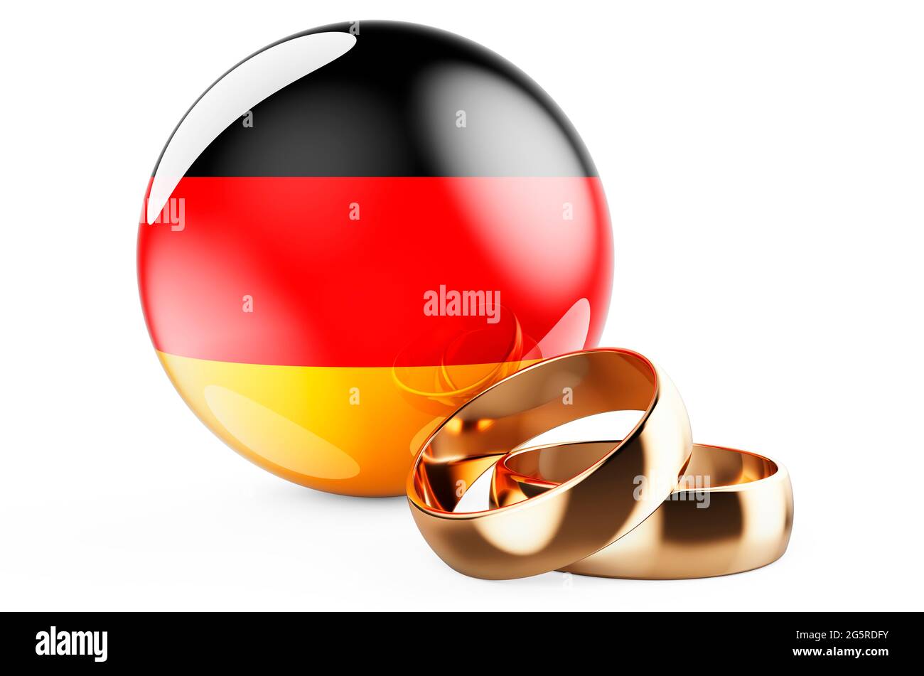 Weddings in Germany concept. Wedding rings with German flag. 3D ...