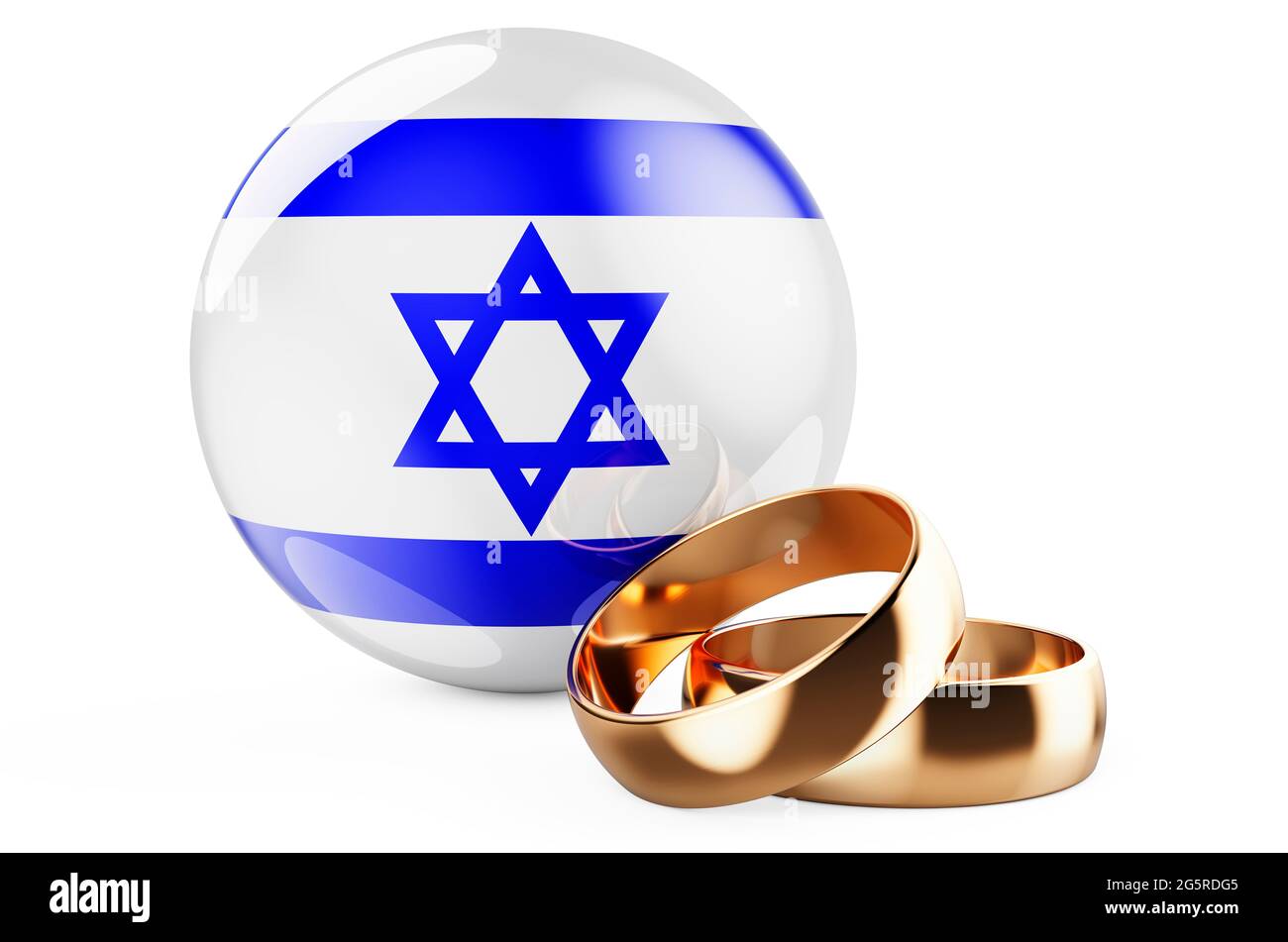 Weddings in Israel concept. Wedding rings with Israeli flag. 3D ...