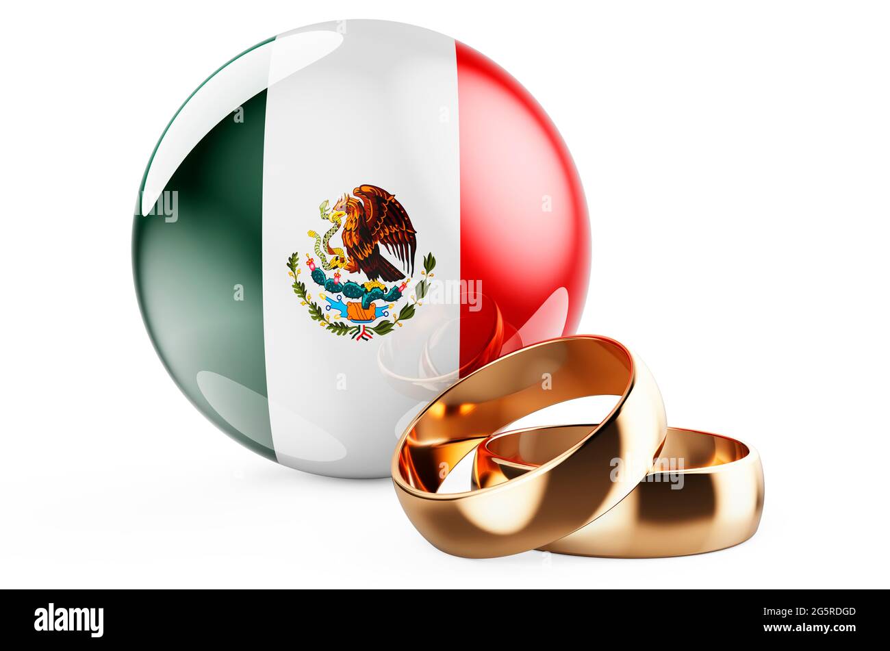 Weddings in Mexico concept. Wedding rings with Mexican flag. 3D ...