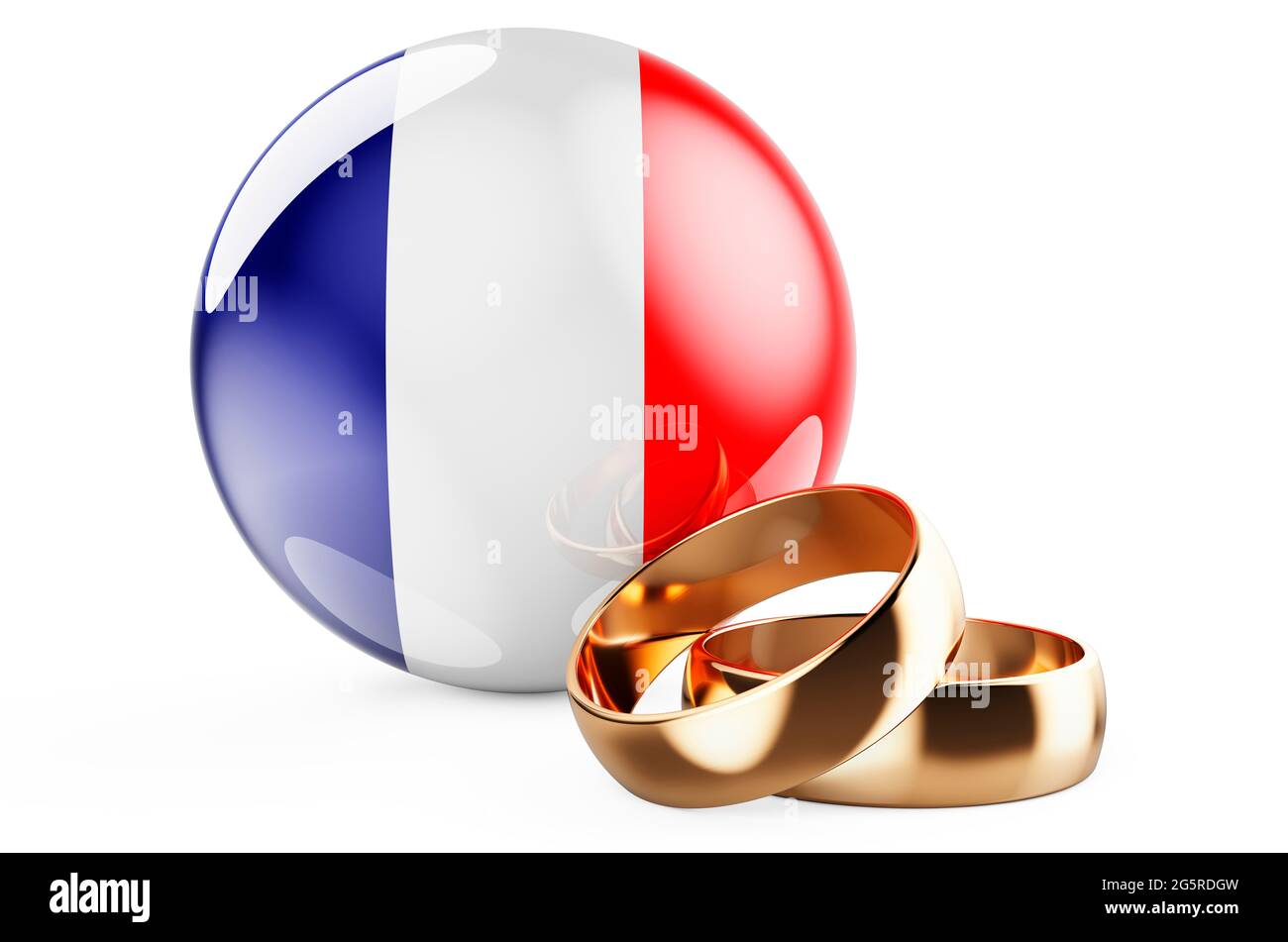 Weddings in France concept. Wedding rings with French flag. 3D ...