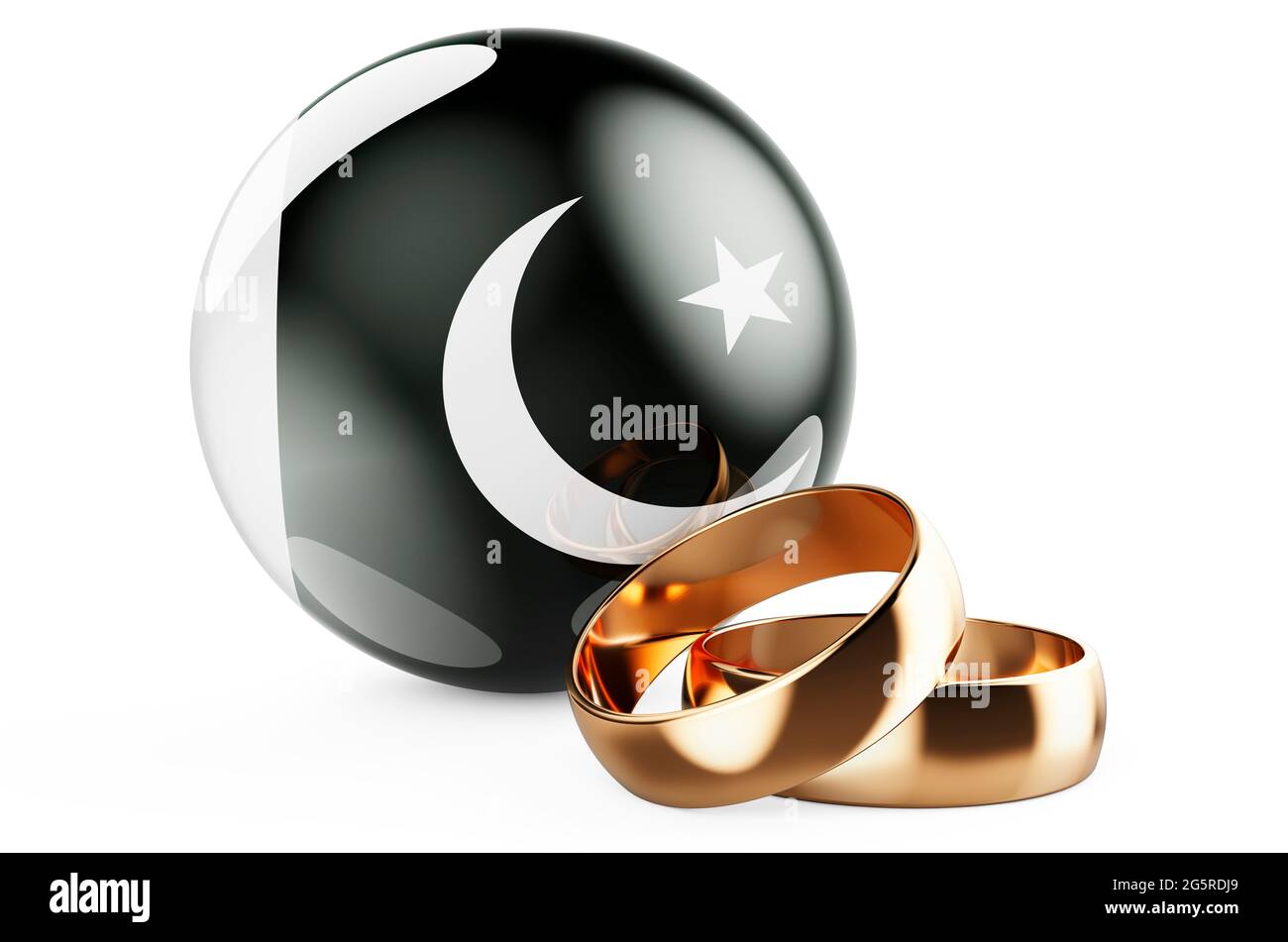 Weddings in Pakistan concept. Wedding rings with Pakistani flag. 3D ...