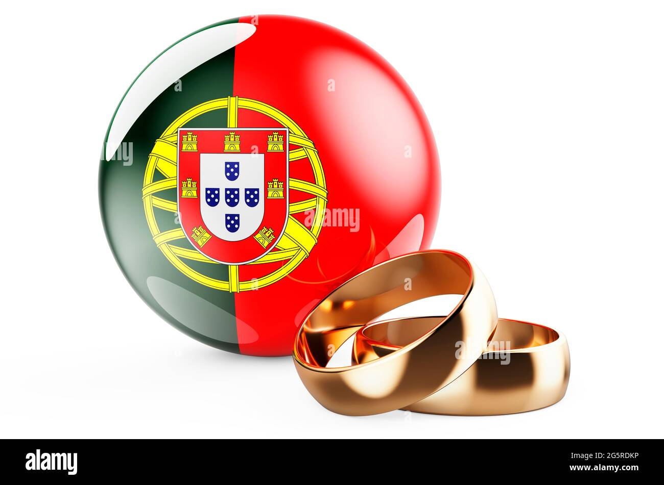 Weddings in Portugal concept. Wedding rings with Portuguese flag. 3D ...