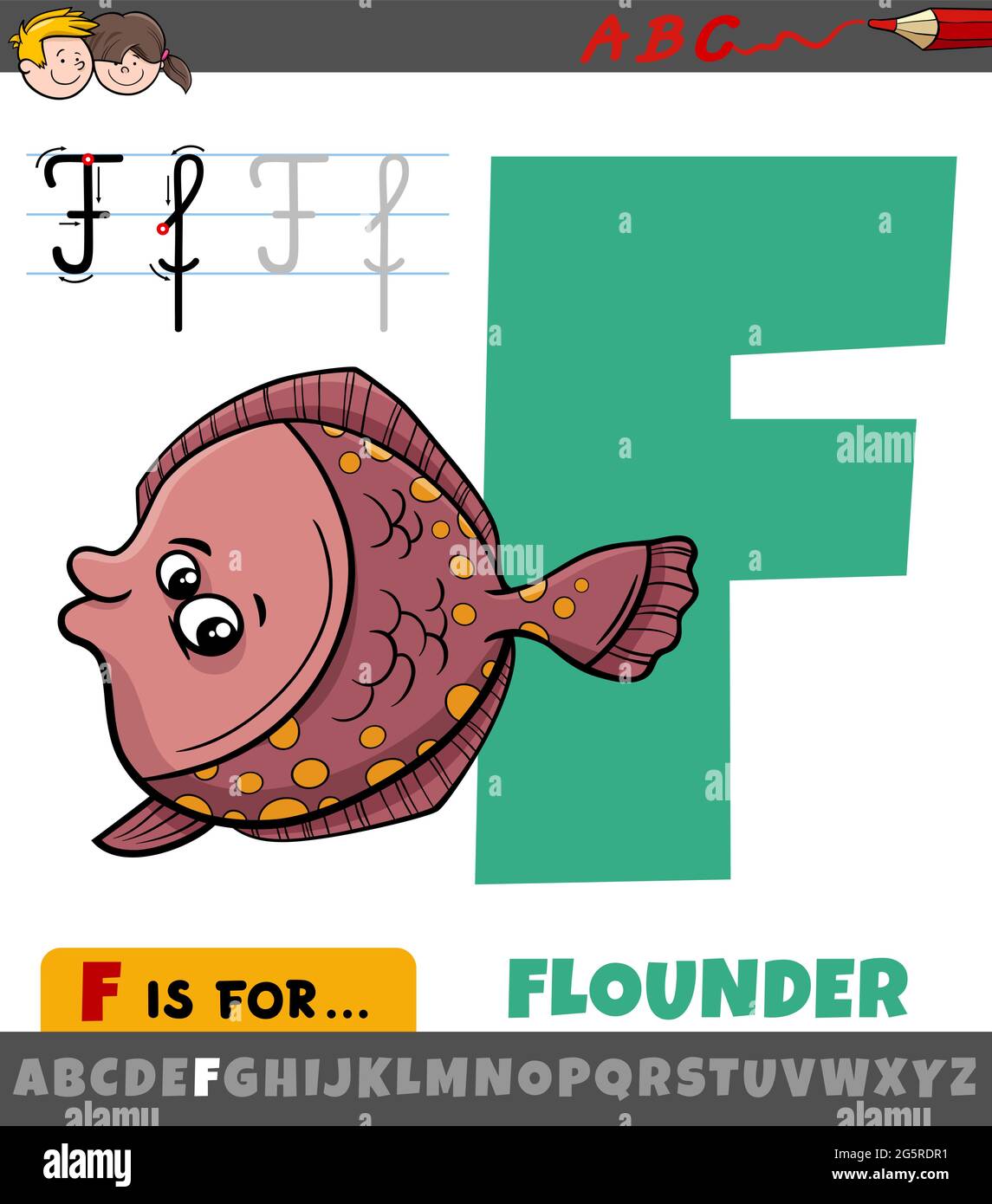Educational cartoon illustration of letter F from alphabet with ...