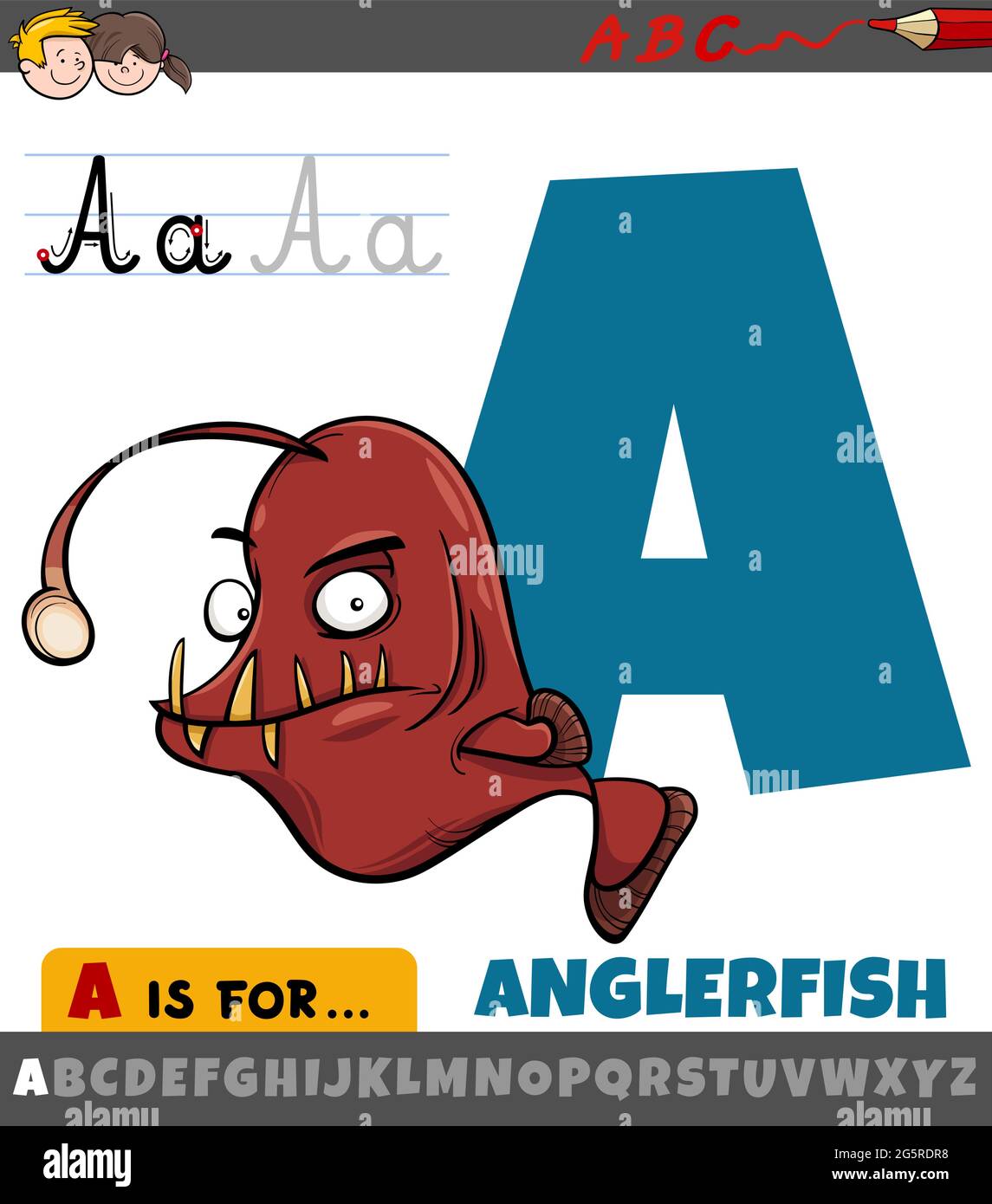 Educational cartoon illustration of letter A from alphabet with ...