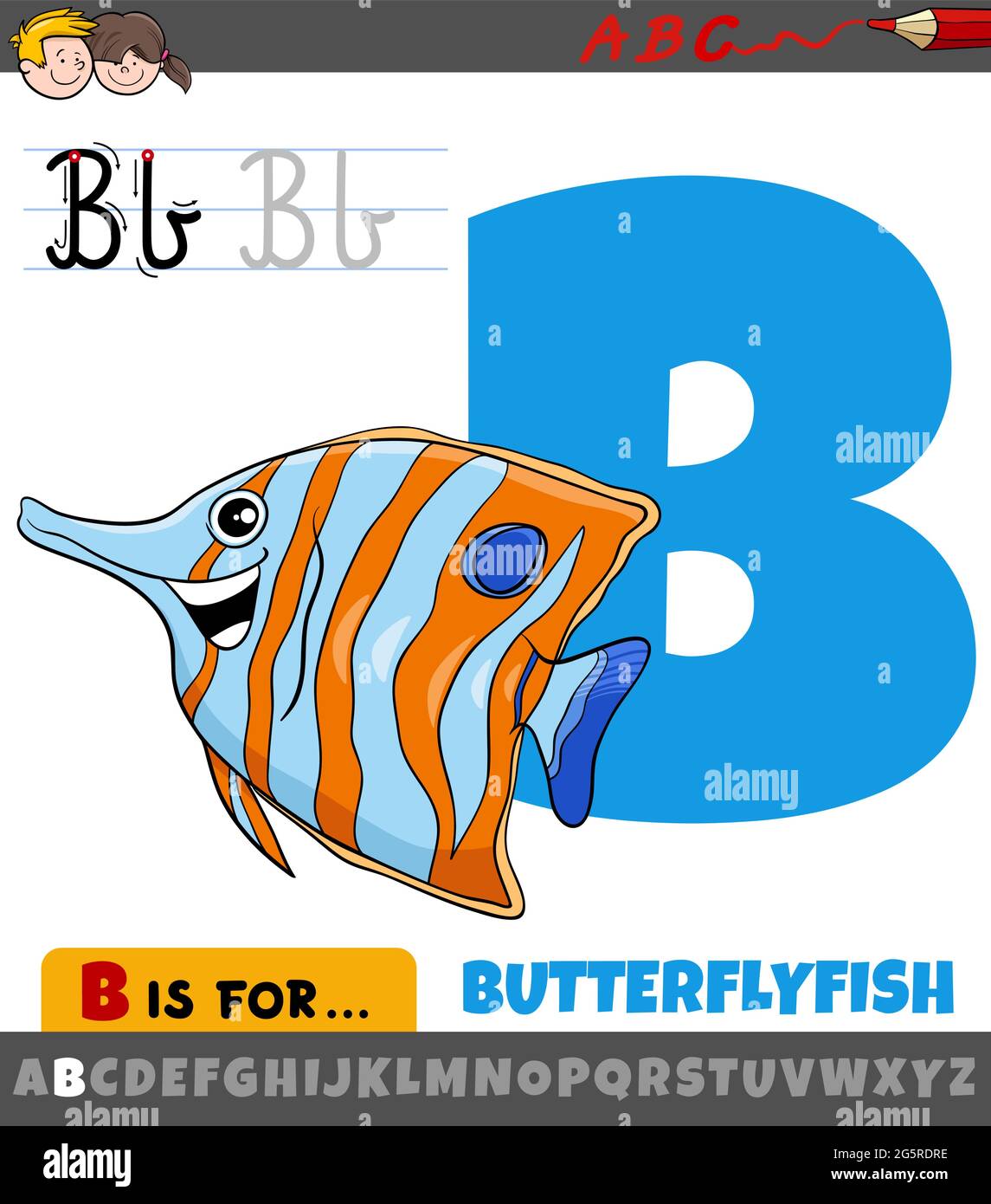 Educational cartoon illustration of letter B from alphabet with ...