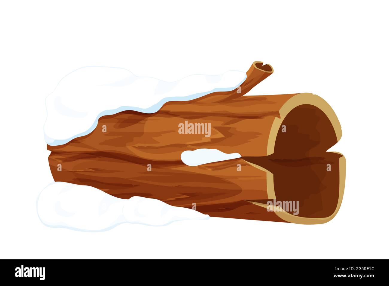 Tree log, chopped trunk with snow in cartoon style isolated on white ...