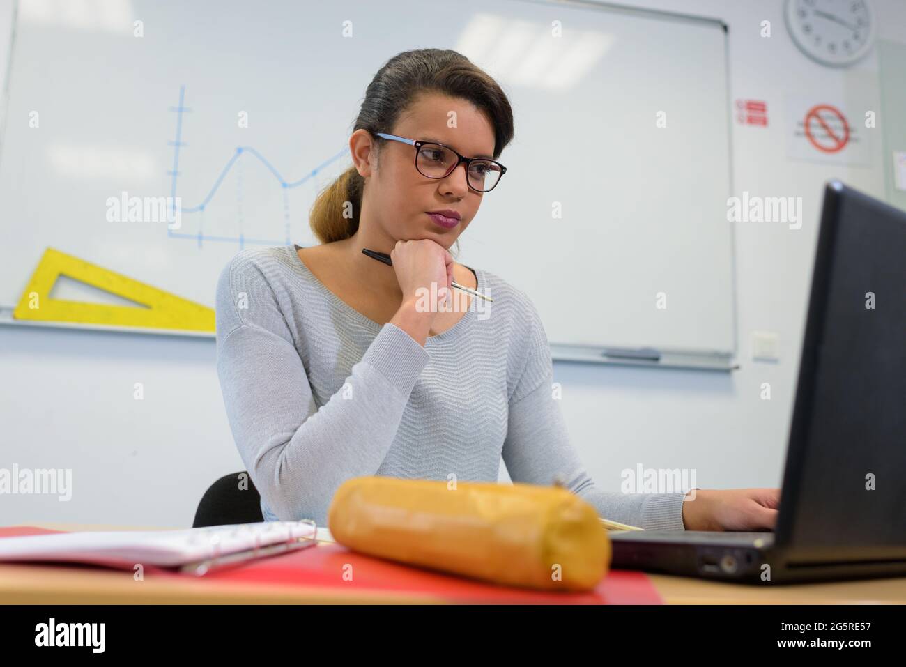teacher with whiteboard with pen Stock Photo - Alamy