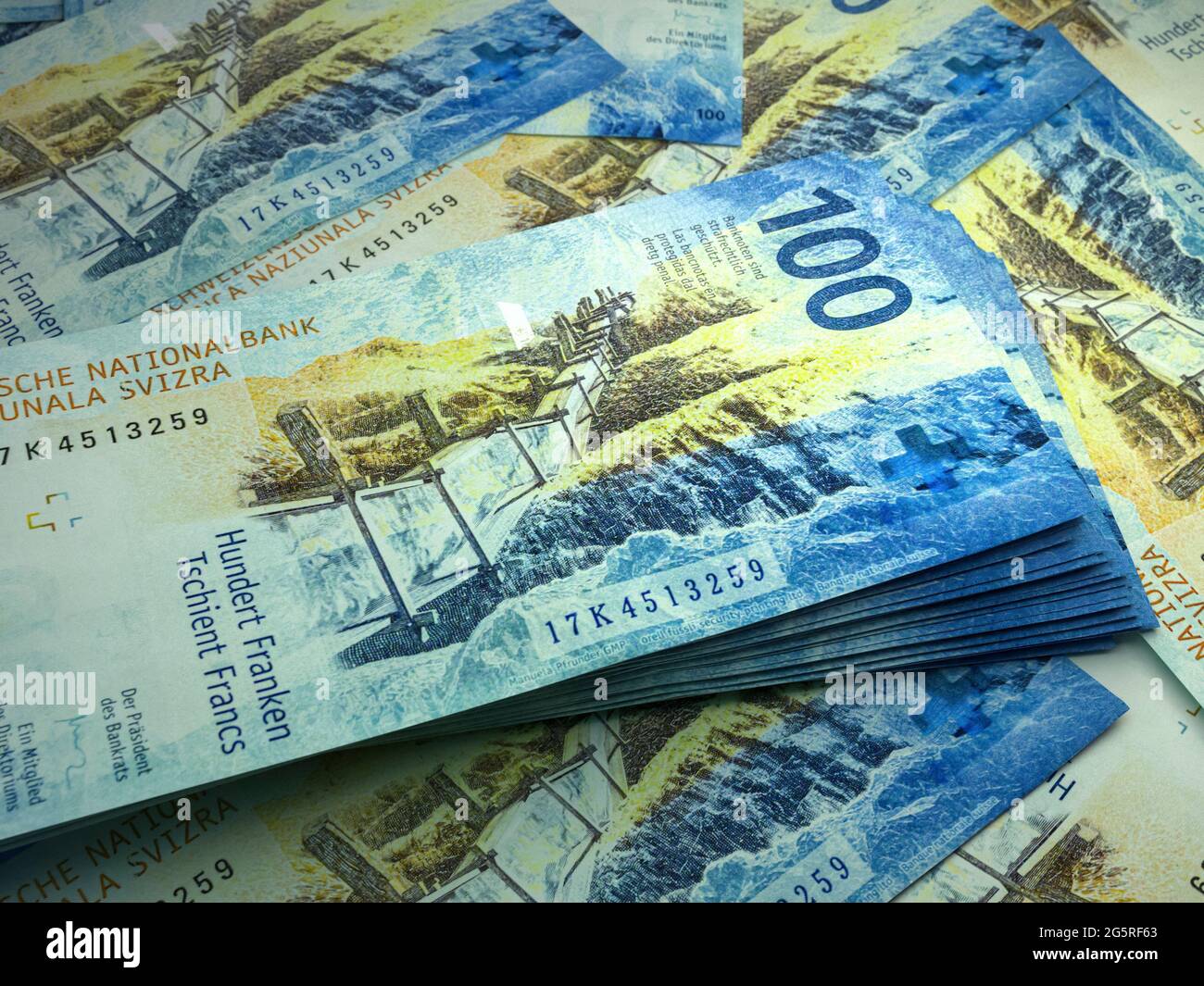 Money of Switzerland. Swiss franc bills. CHF banknotes. 100 francs ...