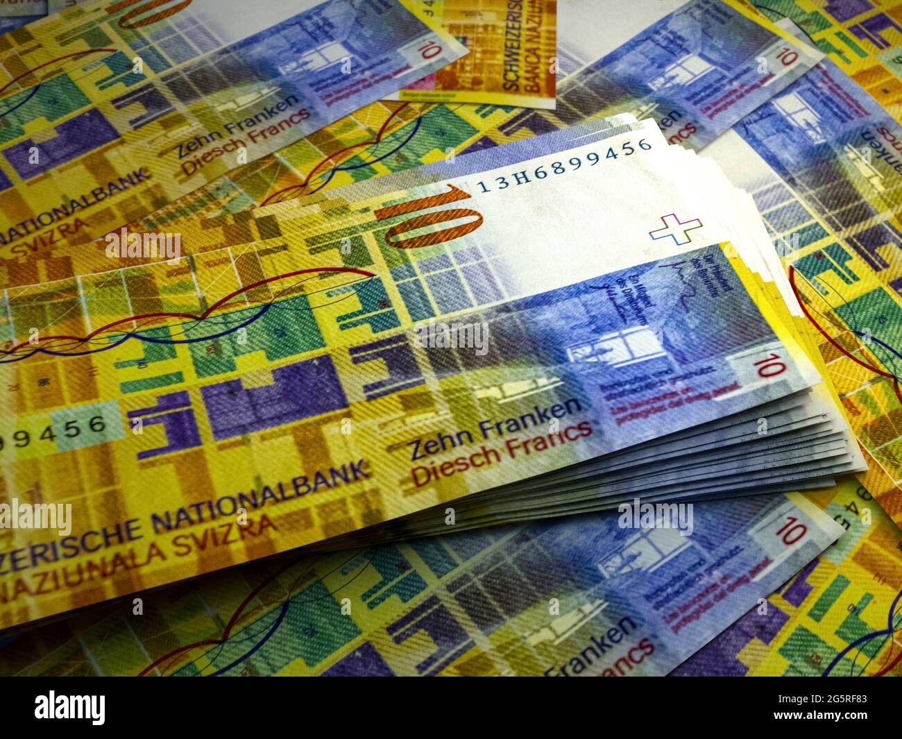 Money of Switzerland. Swiss franc bills. CHF banknotes. 10 francs ...