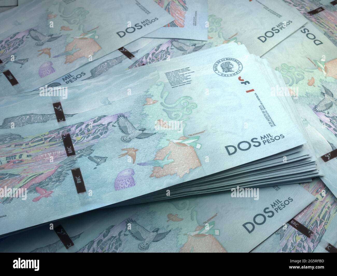 Money of Colombia. Colombian peso bills. COP banknotes. 2 pesos ...