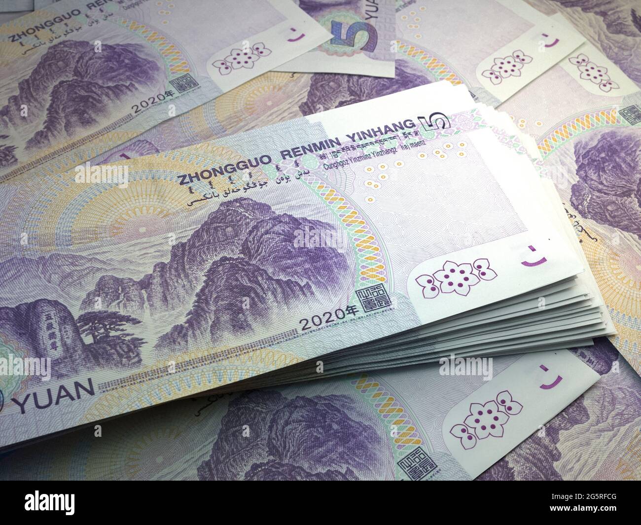 Money of China. Chinese renminbi bills. CNY banknotes. 5 yuan. Business ...