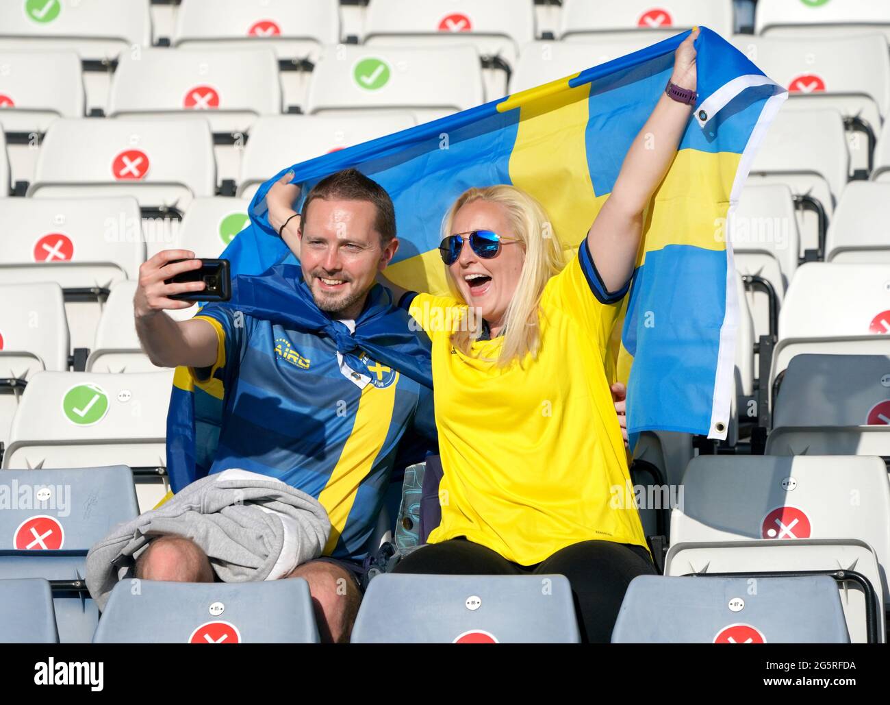 Sweden fans in the stands prior to the UEFA Euro 2020 round of 16 match ...