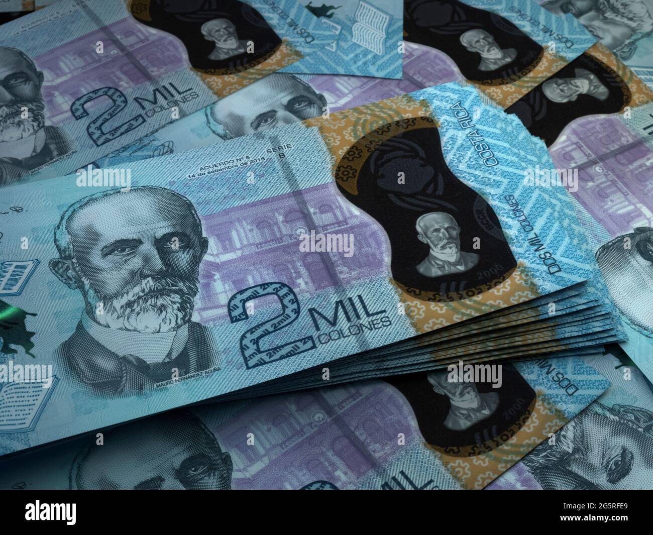 Money of Costa Rica. Costa Rican colon bills. CRC banknotes. 2000 ...