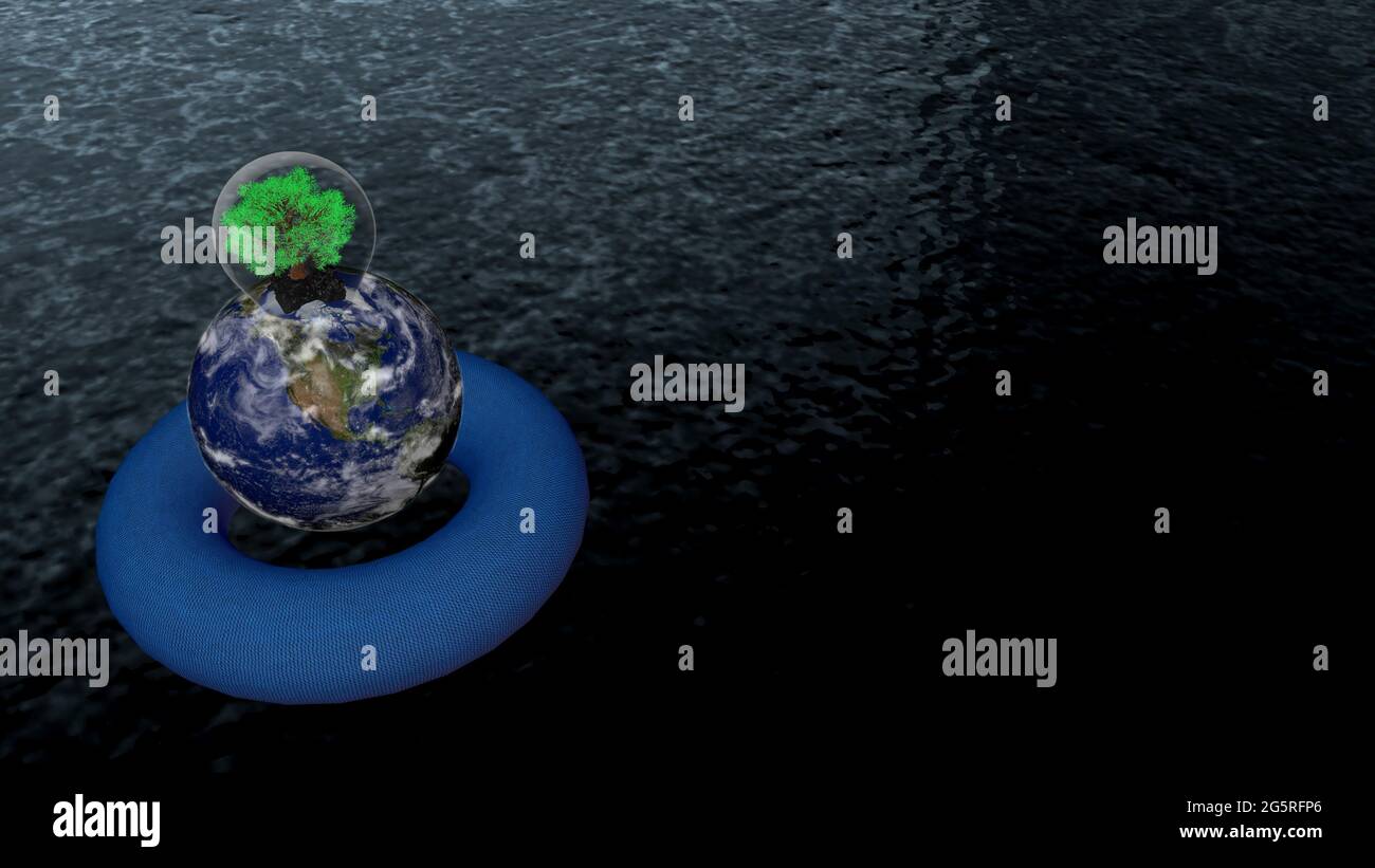 3D illustration of Planet Earth globe floating with floating ring over ...