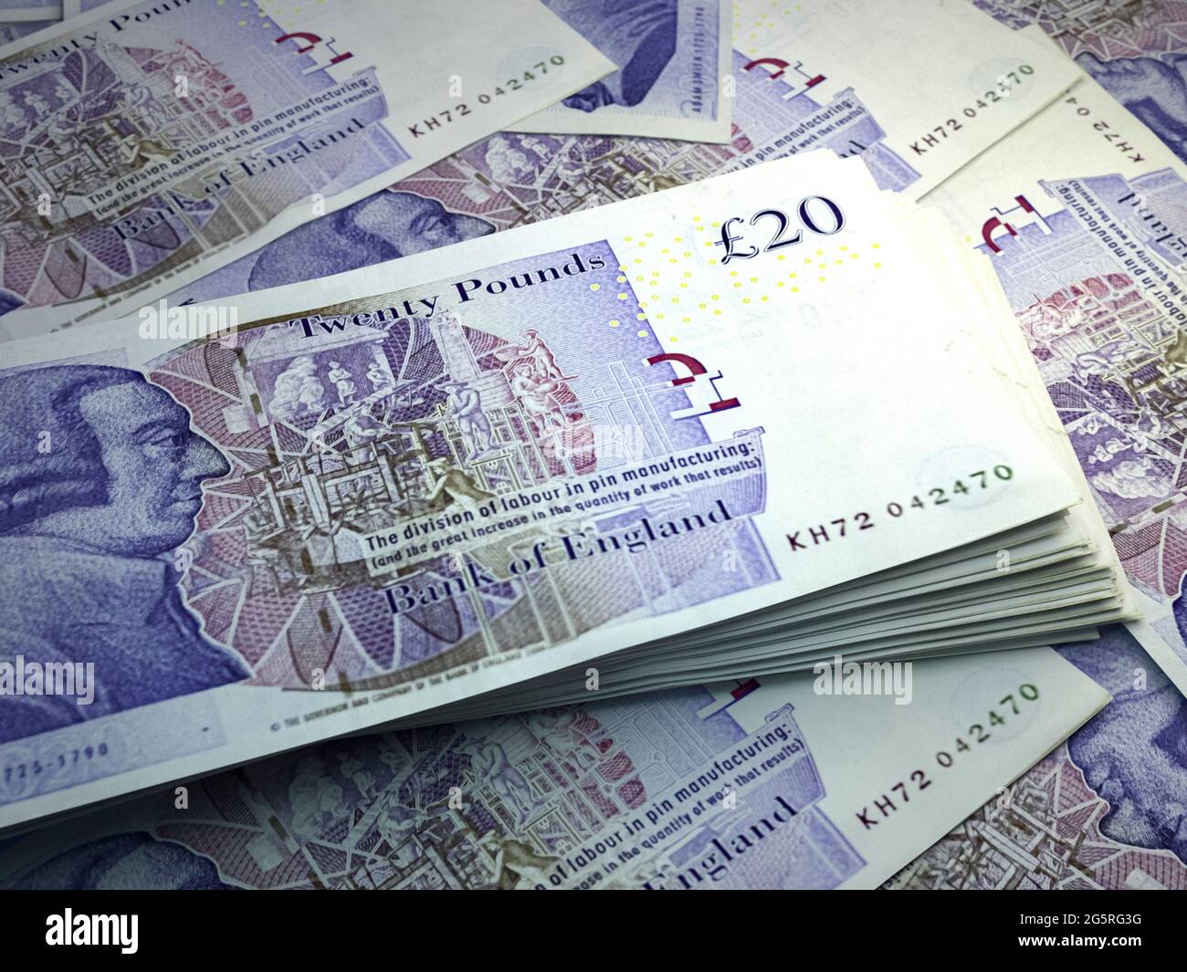 Money of United Kingdom. Pound sterling bills. GBP banknotes. 20 pounds ...