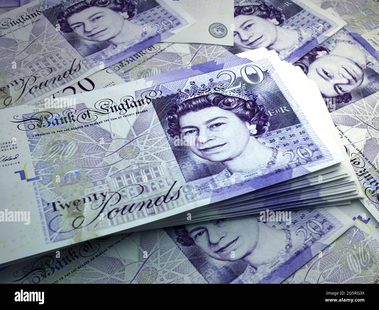 Money of United Kingdom. Pound sterling bills. GBP banknotes. 20 pounds ...