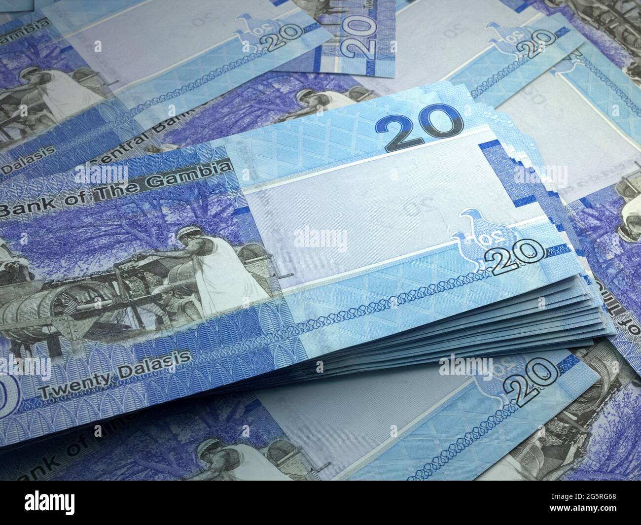 Money of Gambia. Gambian dalasi bills. GMD banknotes. 20 dalasis ...