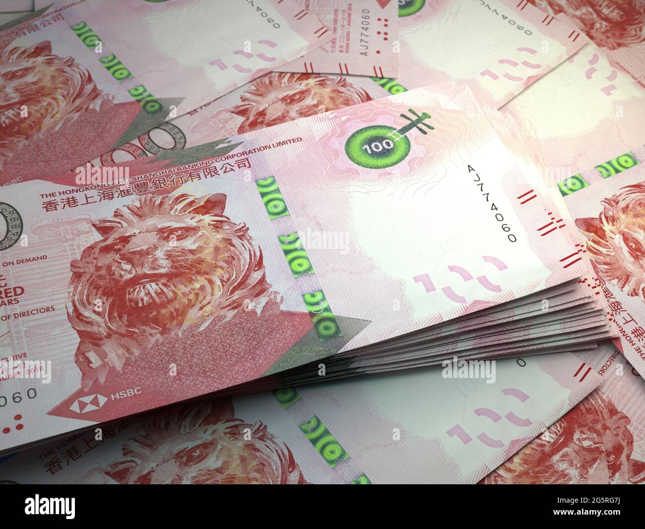 Money of Hong Kong. Hong Kong dollar bills. HKDHSBC banknotes. 100 ...