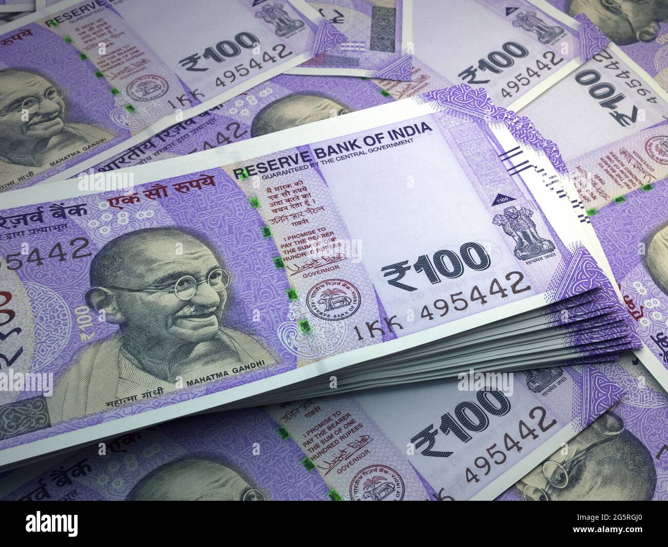 Money of India. Indian rupee bills. INR banknotes. 100 rupees. Business ...