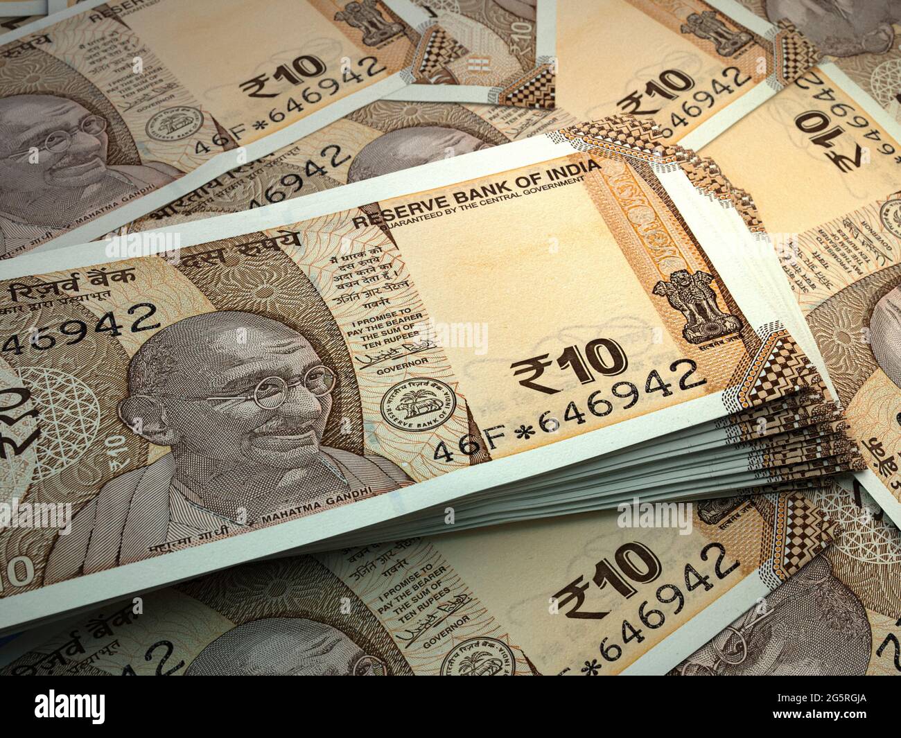 Money of India. Indian rupee bills. INR banknotes. 10 rupees. Business ...