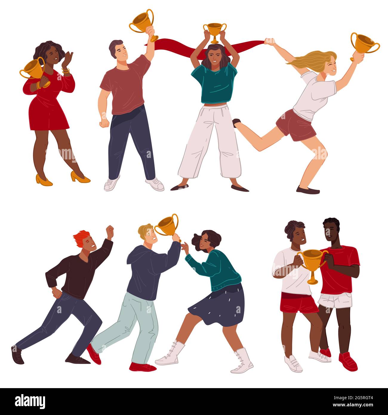 People with champion cup, award and victory vector Stock Vector Image ...