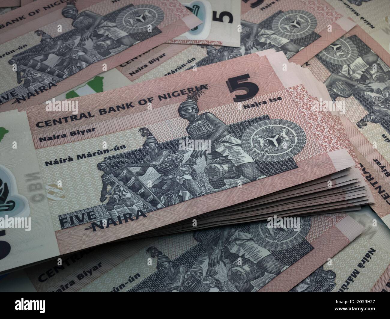 Money of Nigeria. Nigerian naira bills. NGN banknotes. 5 polymer ...