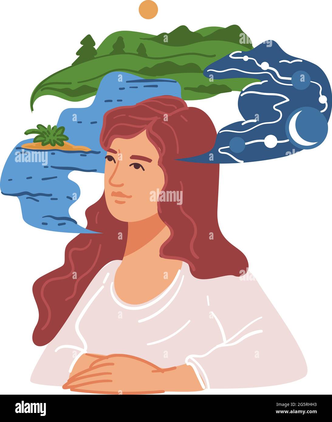 Female character thinking on holidays and relax Stock Vector Image ...