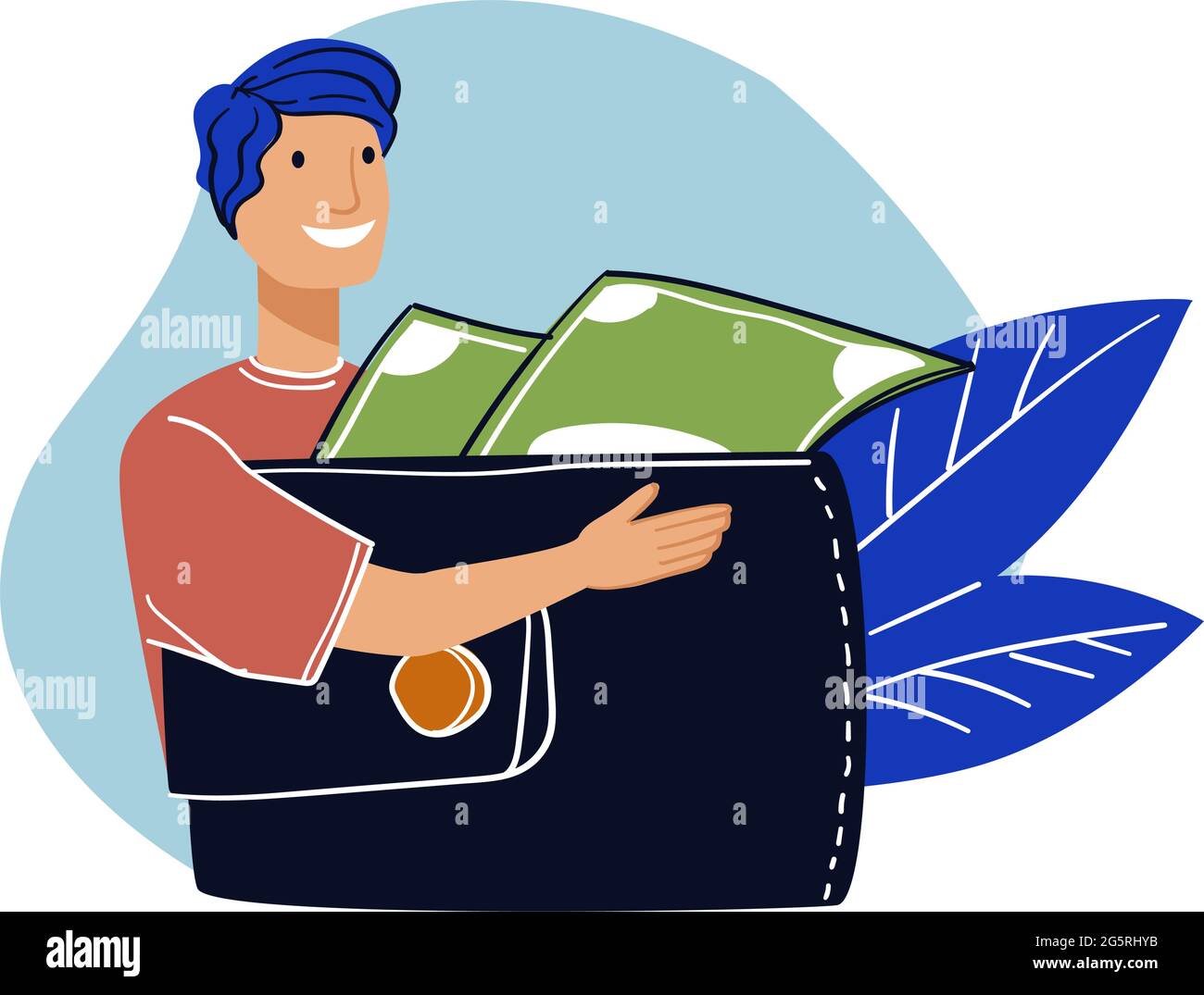 Man saving money, male with wallet and banknotes Stock Vector Image ...