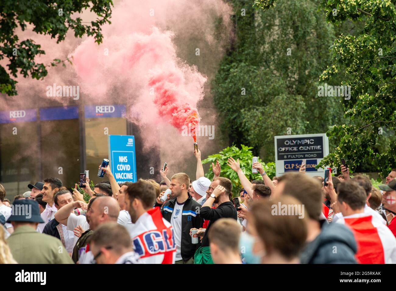 London, UK. 29th June, 2021. England fans arriving at Wembley Stadium ...
