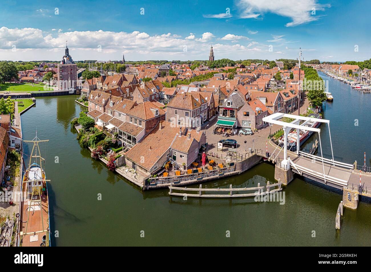 The Old Port with the town gate called Drommedaris Stock Photo - Alamy