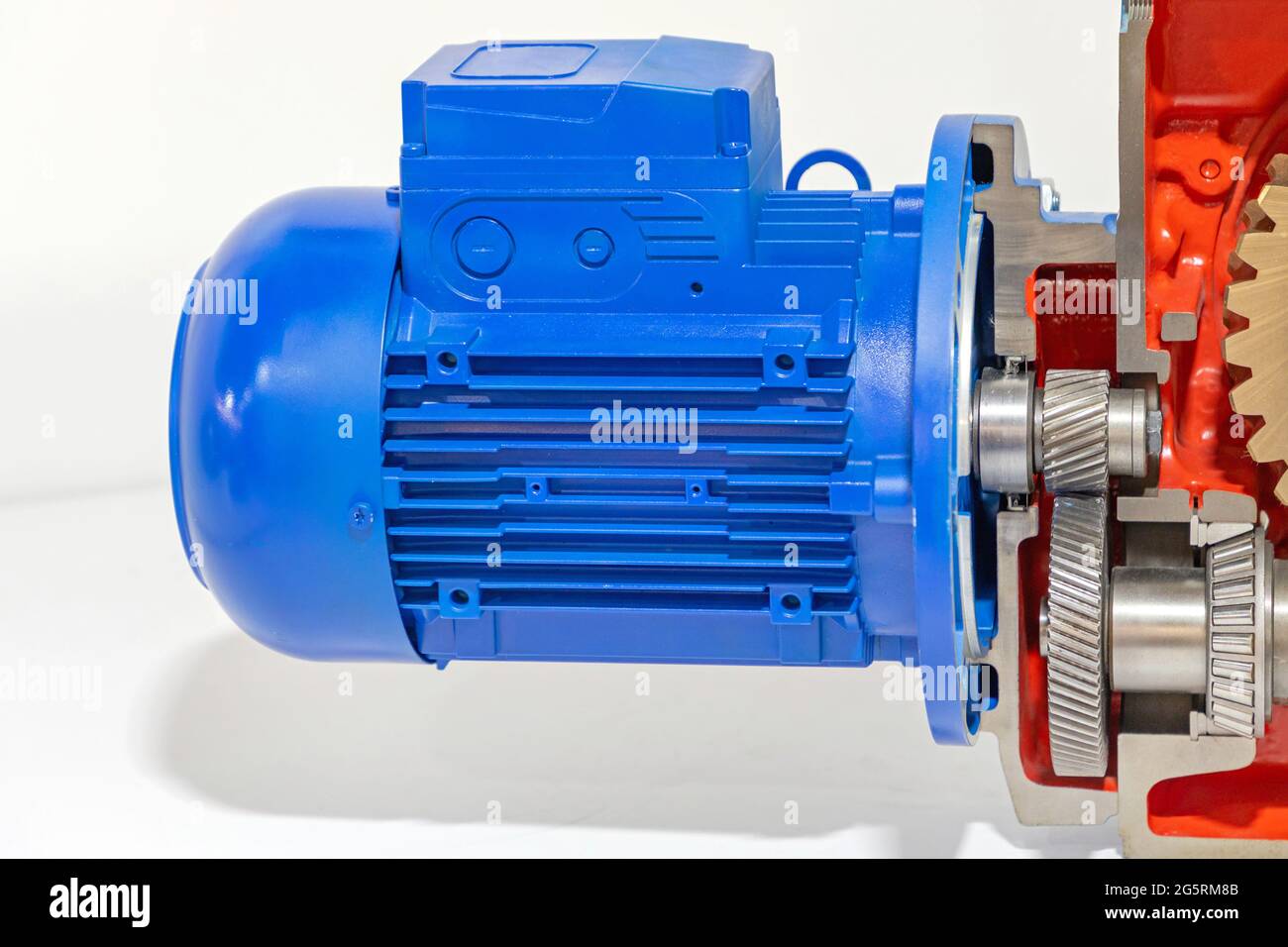 Blue Electric Motor With Gears Reductor Machine Stock Photo - Alamy
