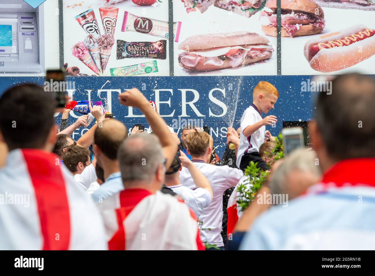 England fans cheer outside Wembley Stadium before the Euro 2020 England ...