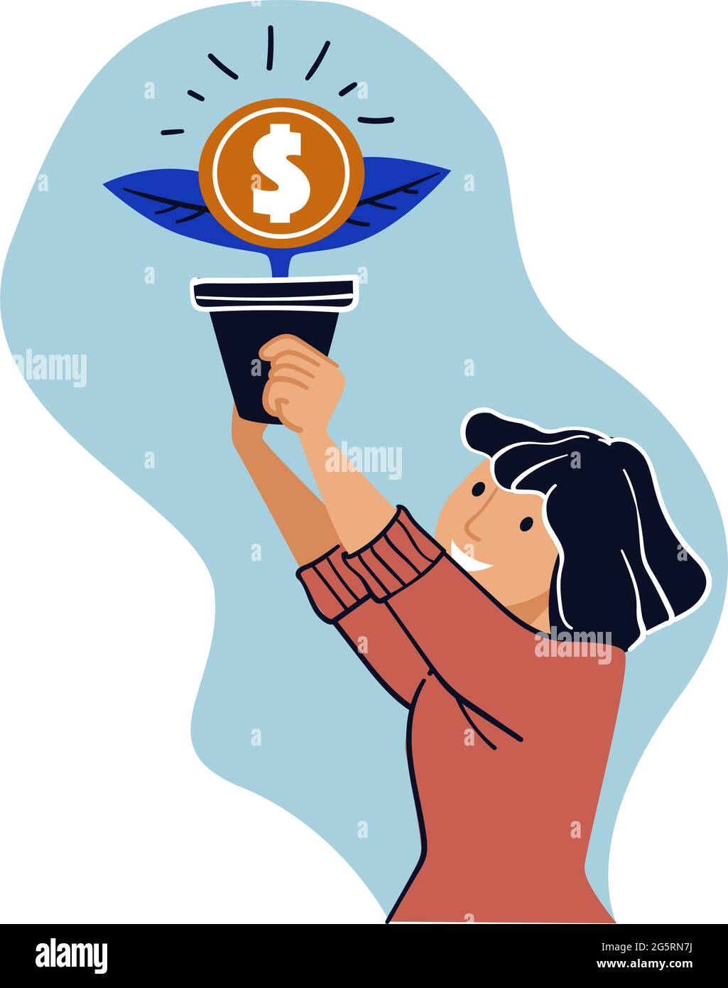 Financial growth and income, woman saving money Stock Vector Image ...