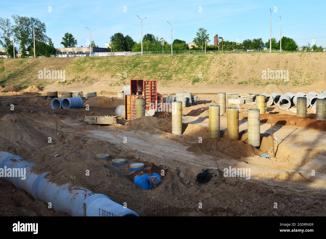 Laying or replacement of underground storm sewer pipes. Installation of ...