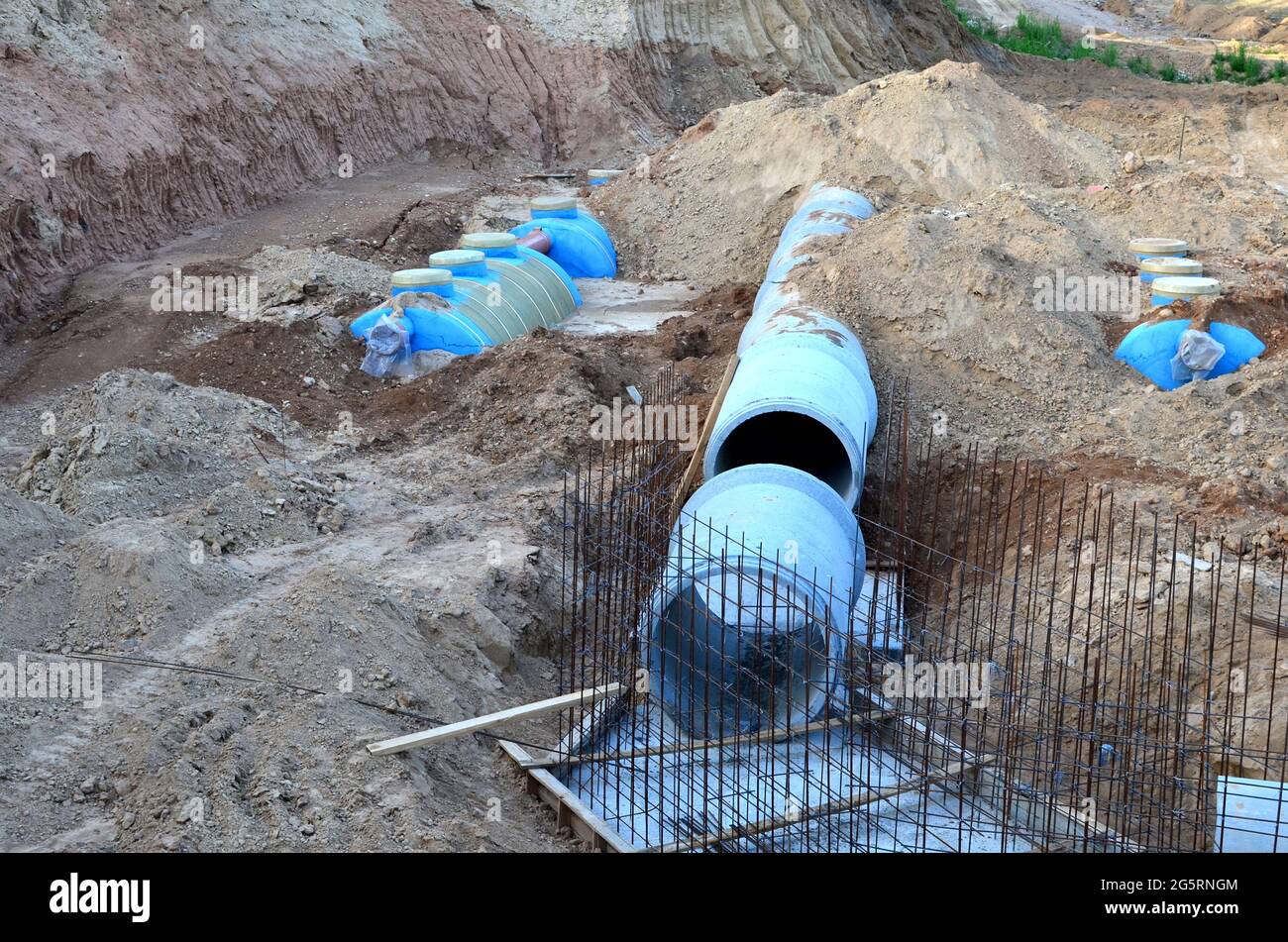 Laying or replacement of underground storm sewer pipes. Installation of ...