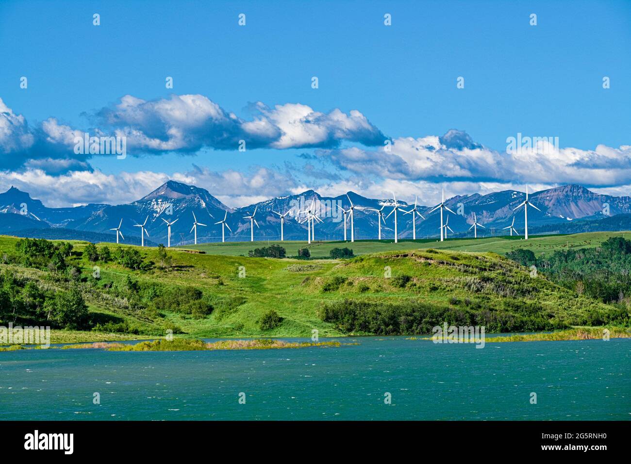 Wind turbines, Rocky Mountains, Castle River, Cowley, Alberta, Canada ...
