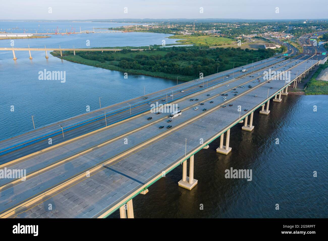 Aerial top view of huge complex road junction at cars driving on the ...