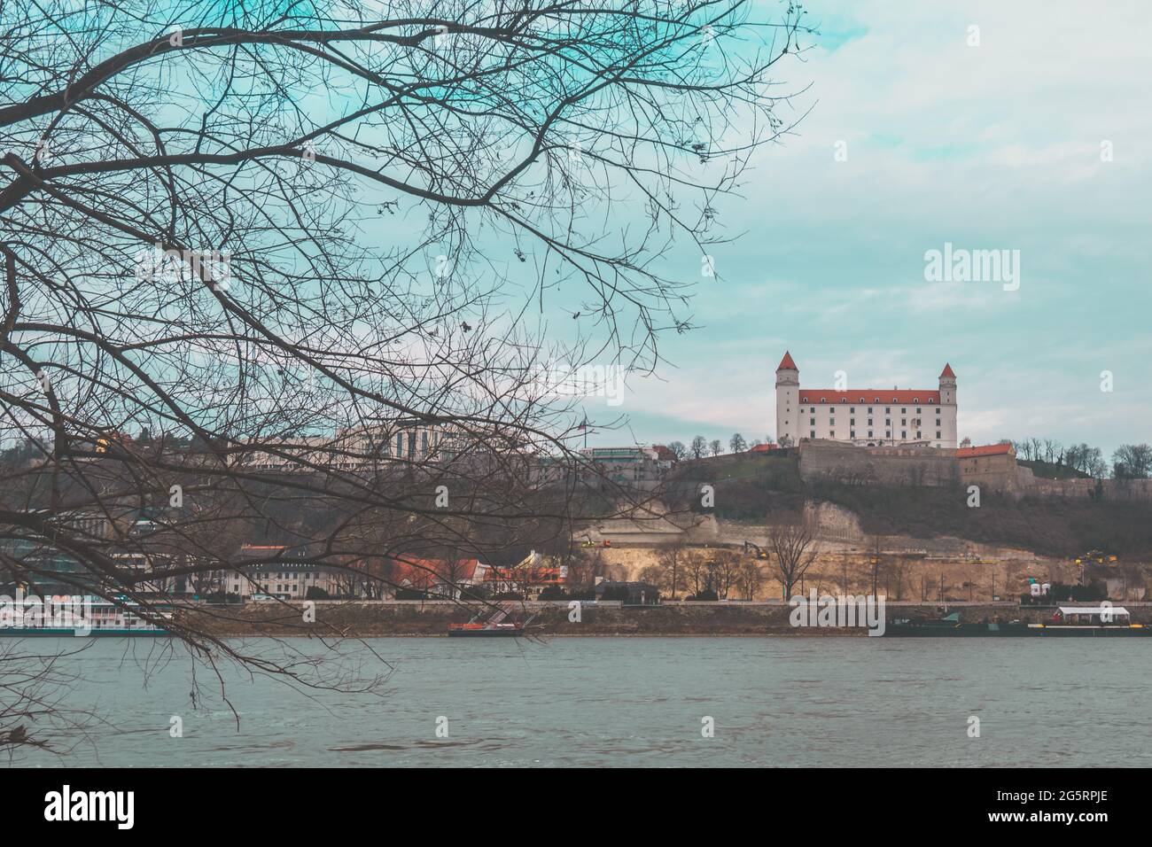 view to the Bratislava, SLovakia castle from opposite side of river ...
