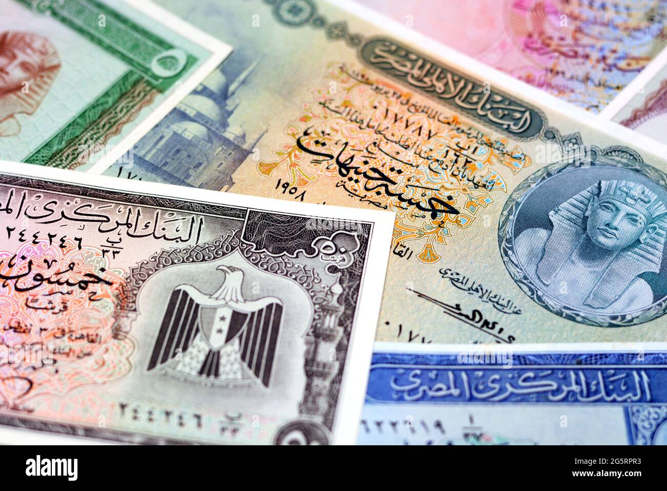 Selective focus of old Egyptian money banknotes, Leftover Egyptian ...